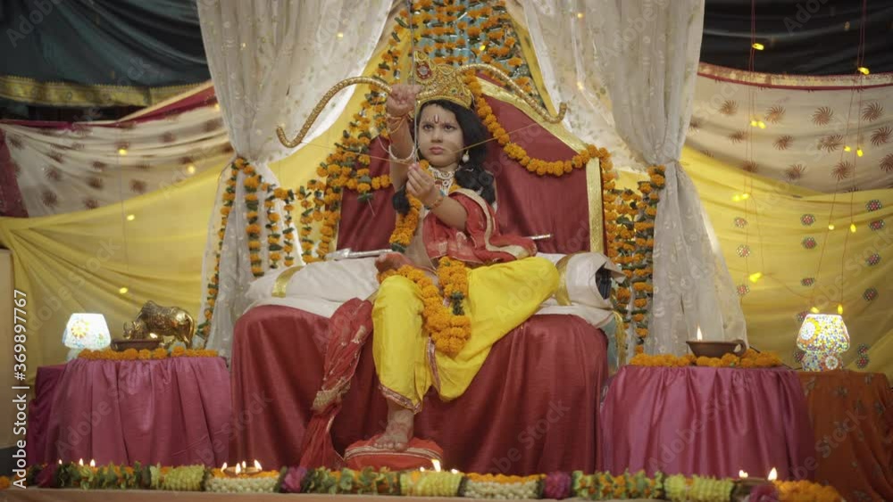 Indian kid in the costume of Lord Rama for celebrating Ramlala Temple ...