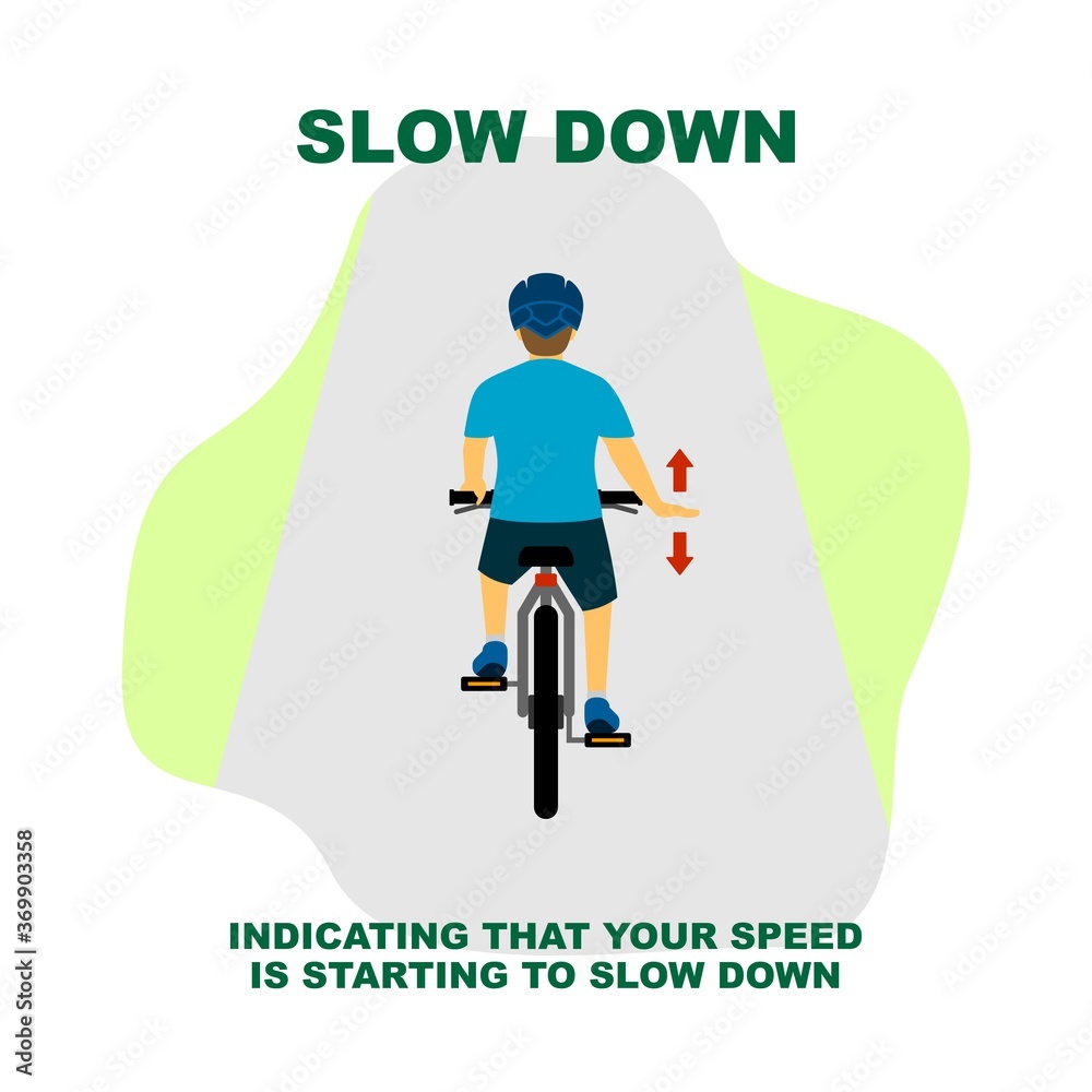 Vetor de Cycling rules for traffic safety, slow down bicycle hand ...