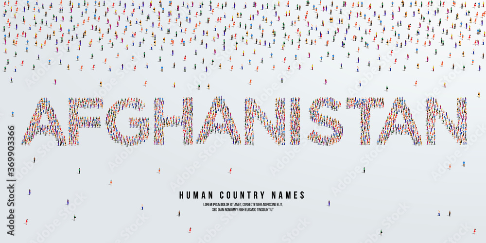Human country name Afghanistan. large group of people form to create ...
