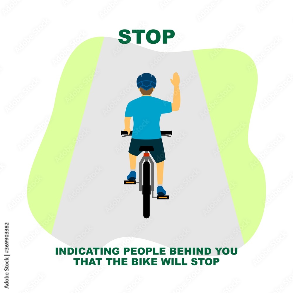 Cycling rules for traffic safety, stop bicycle hand signals. Stock ...