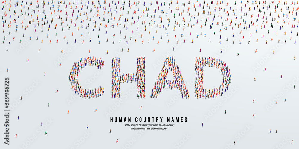 Human country name Chad. large group of people form to create country ...