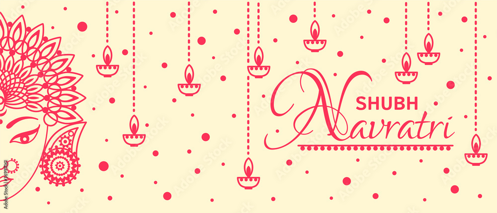 Shubh Navratri festival vector greeting card, horizontal banner. Modern ...