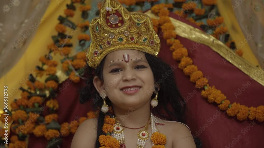 Indian kid in the costume of Lord Rama for celebrating Ramlala Temple ...