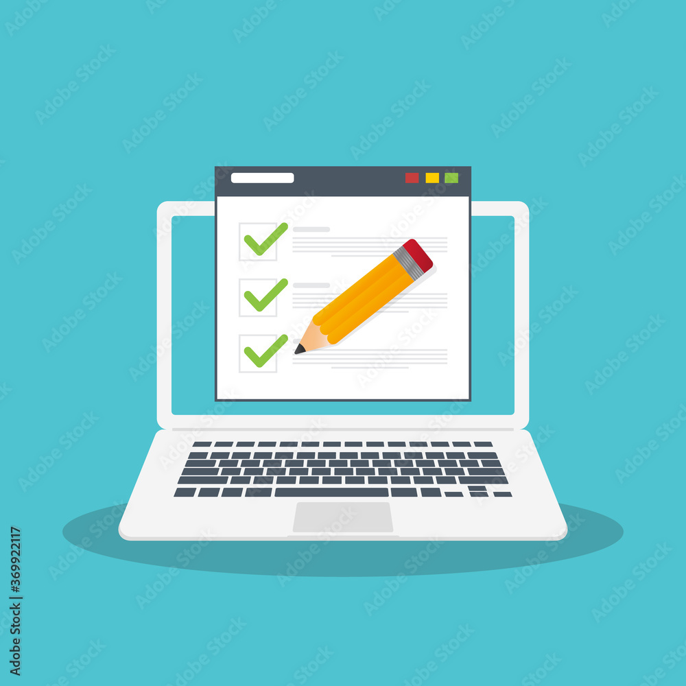 Check list document on laptop, laptop with paper check list and to do ...