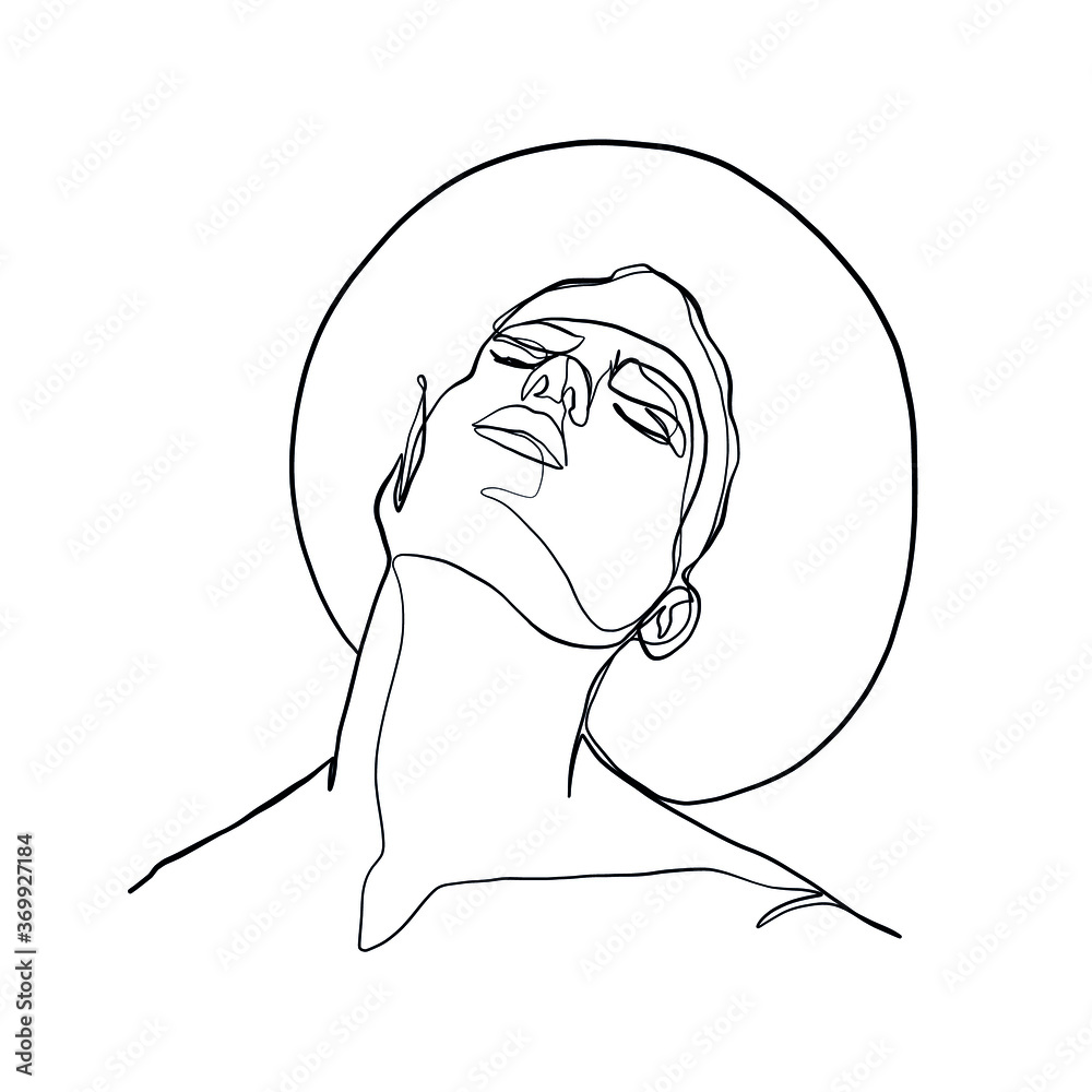 Continuous line portrait man. Minimal hand painted silhouette male face ...
