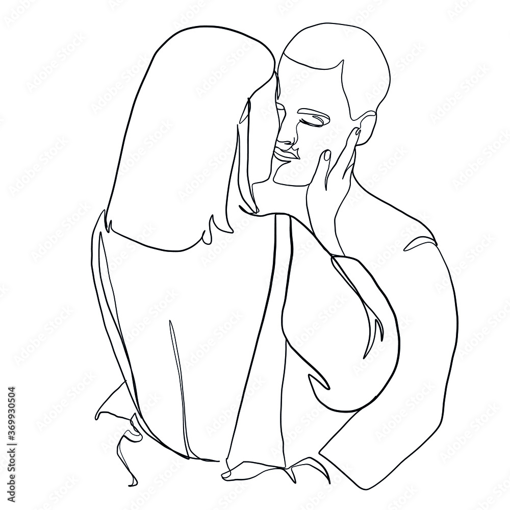 Linear Lovers Man And Woman Faces In Minimal Style One Continuous