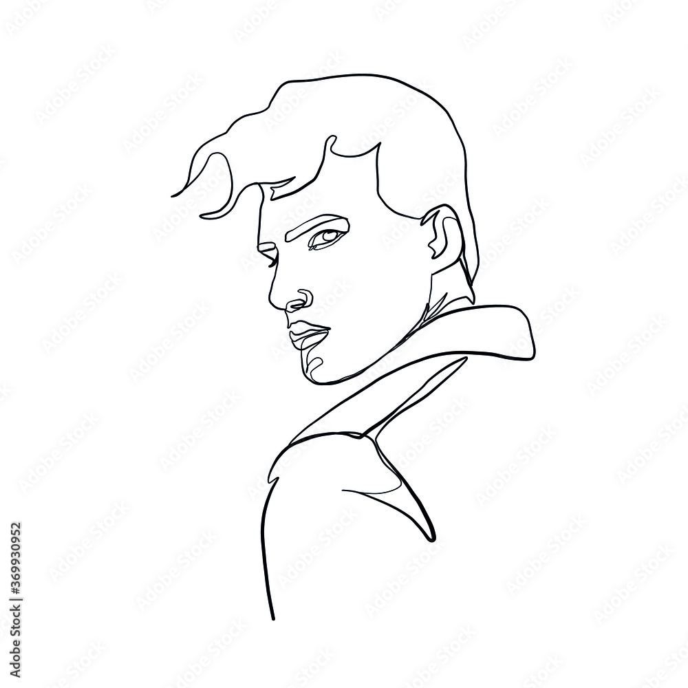 Continuous line portrait man. Minimal hand painted silhouette male face ...