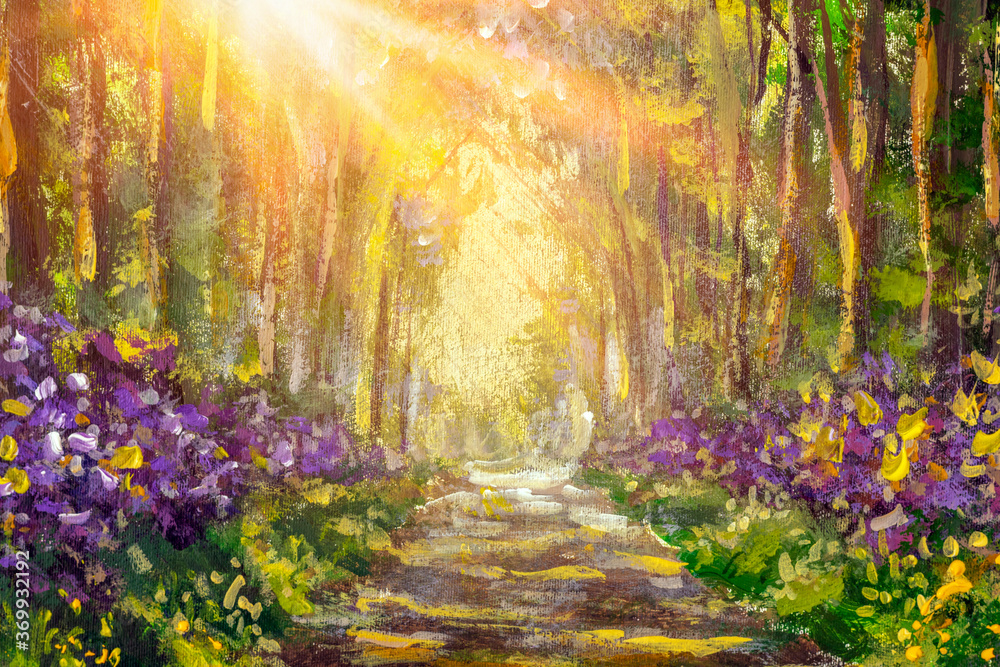 Original artistic modern impressionism hand painting Path sunny ...