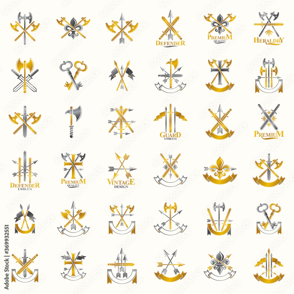 Weapon emblems vector emblems big set, heraldic design elements ...