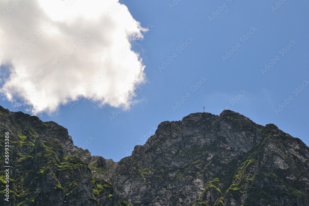 Giewont with cross on the top. Mountain massif in the Tatra Mountains ...