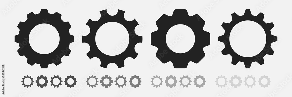 Simple Set of Black gear and cog wheel icons on white background ...