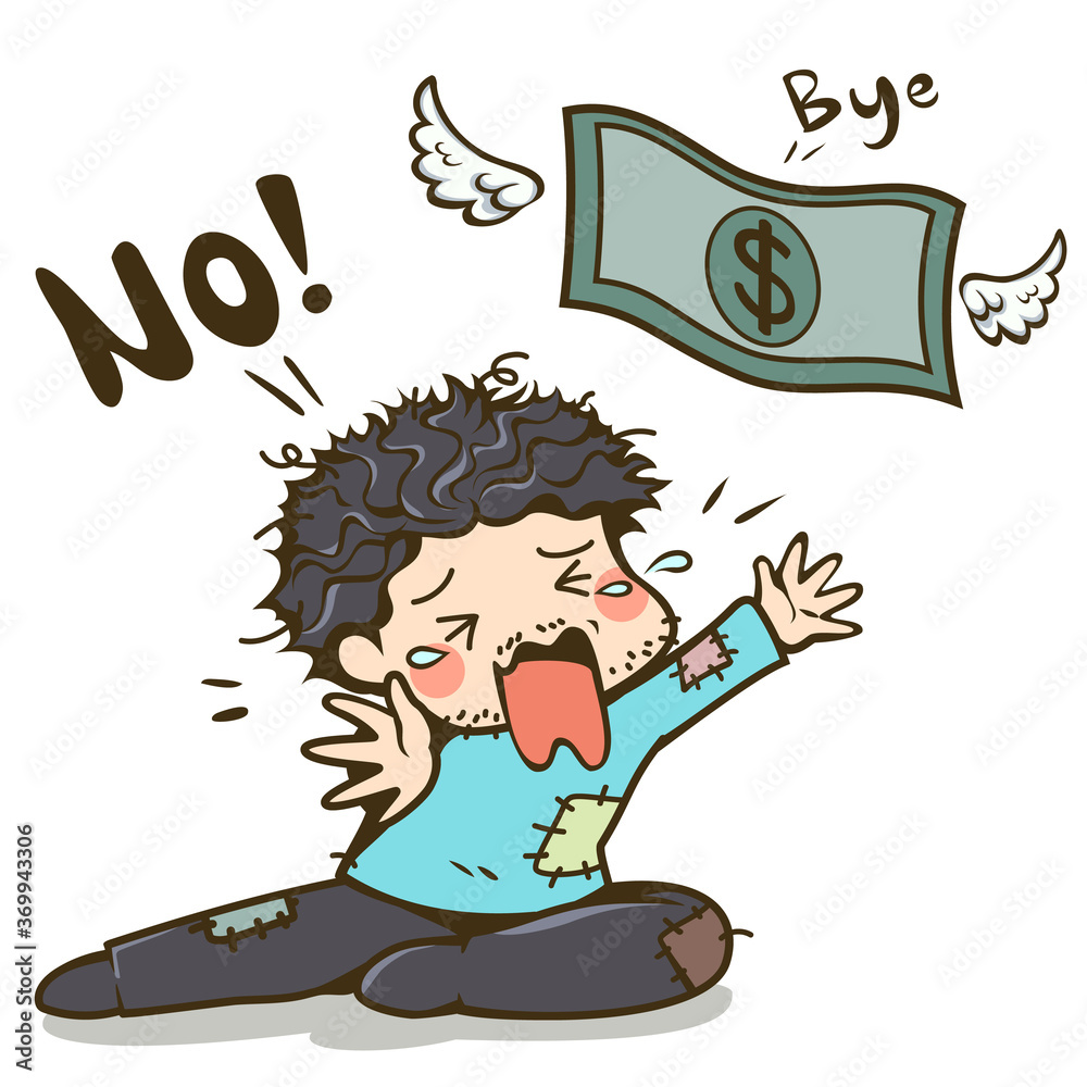 Vector illustration cartoon character poor man crying no money. Money ...