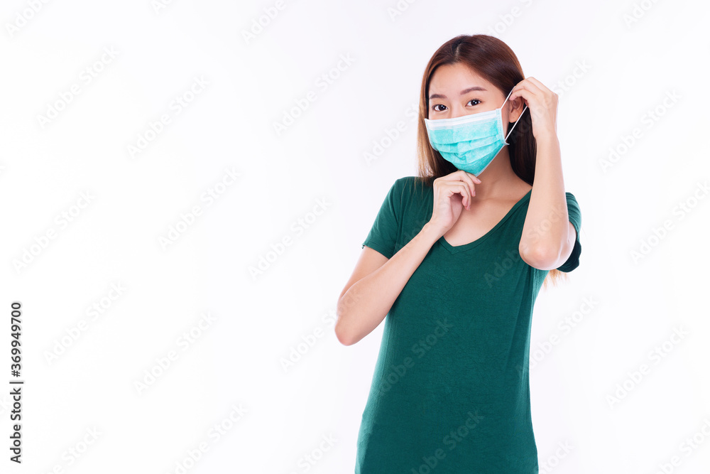 Student young woman wearing safety medical mask protection from ...