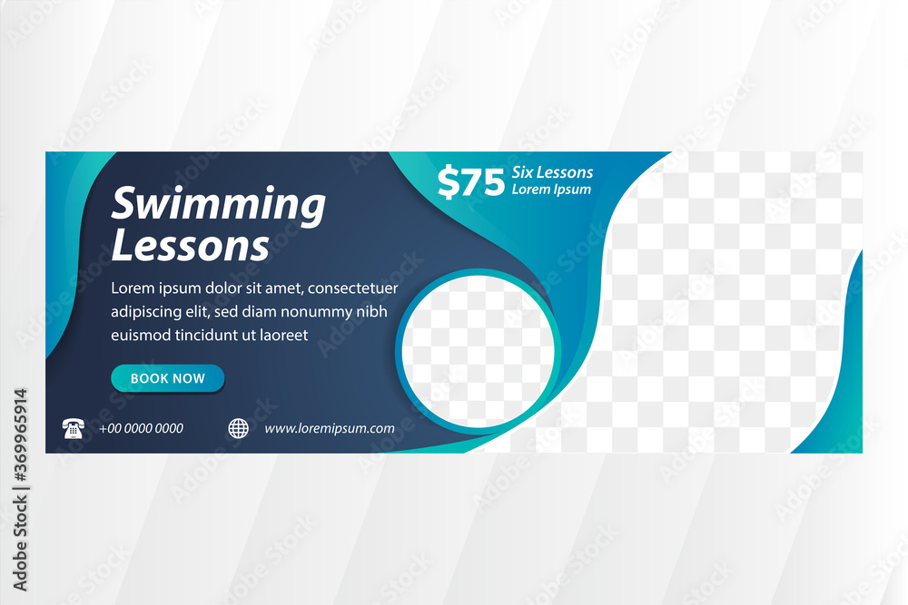 Horizontal Banner for swimming lessons, creative concept for ...