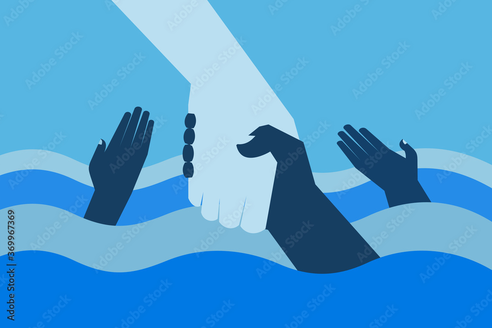 Hand helps a drowning hands from water Stock Vector | Adobe Stock