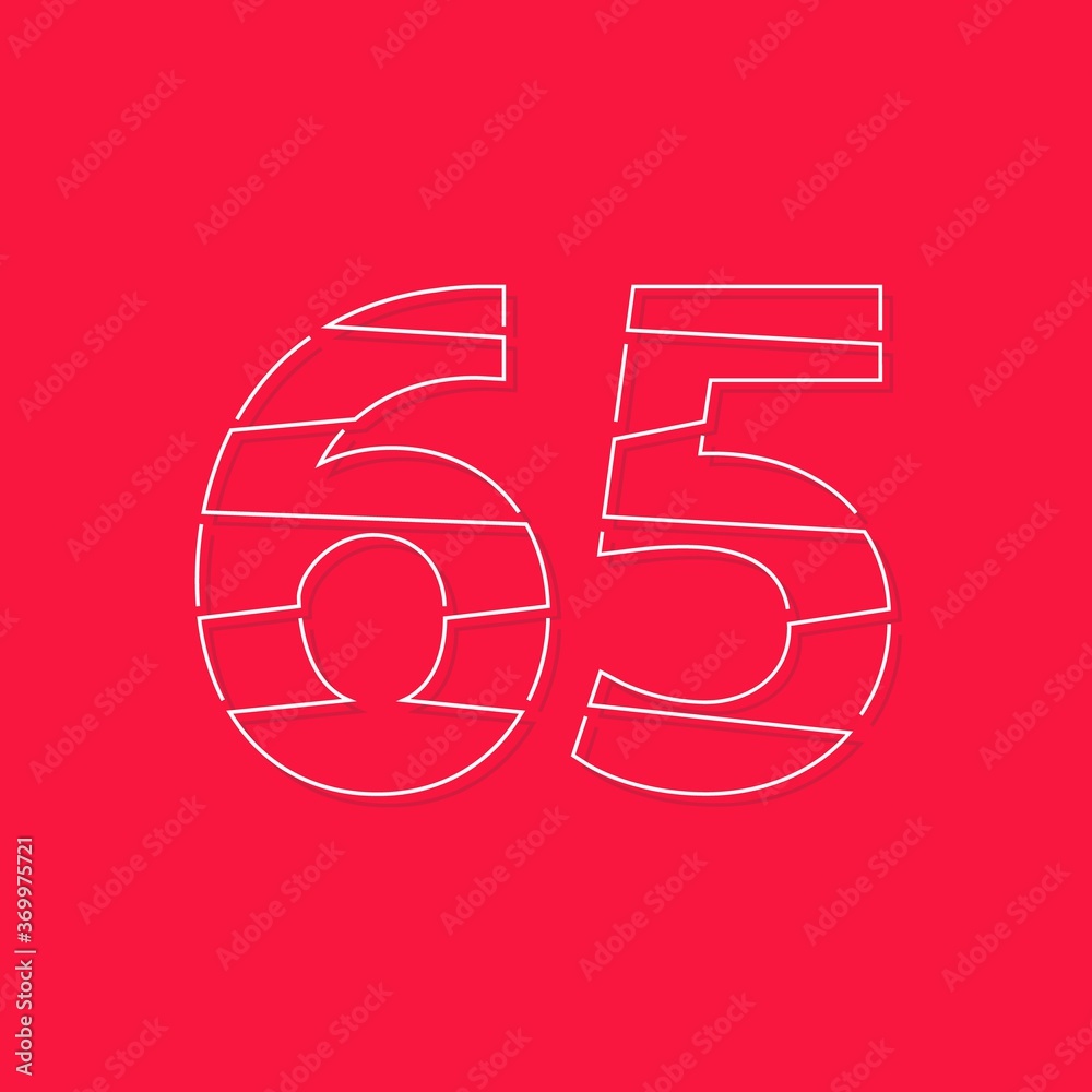 65 number, linear stroke font. Modern trendy, creative style design ...
