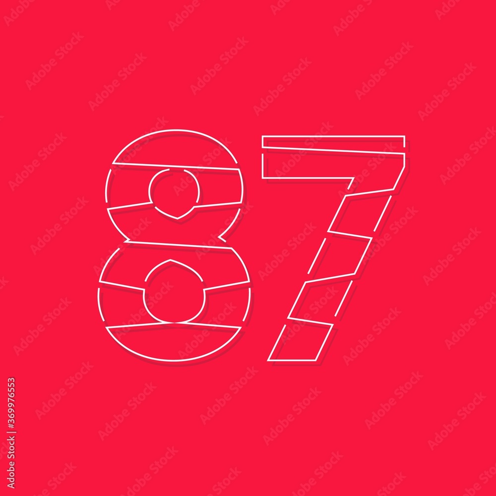 87 number, linear stroke font. Modern trendy, creative style design ...