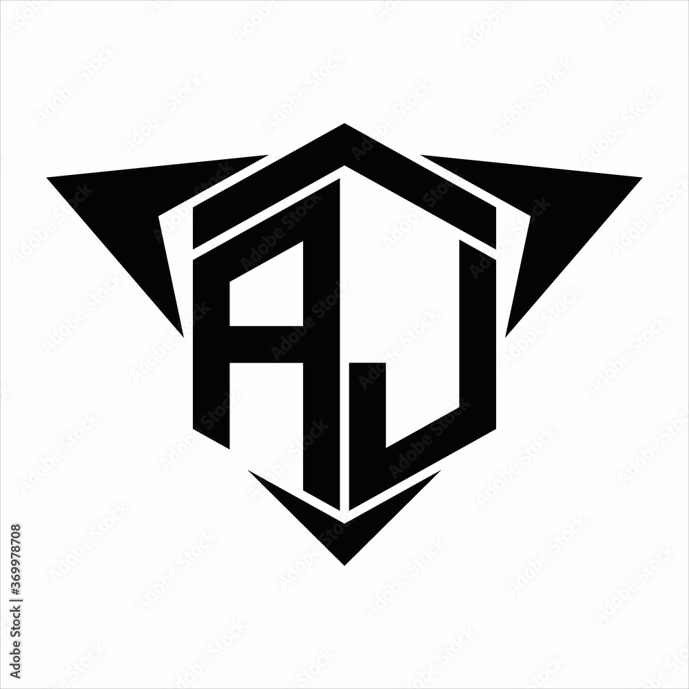 AJ Logo monogram with wings arrow around design template on white ...