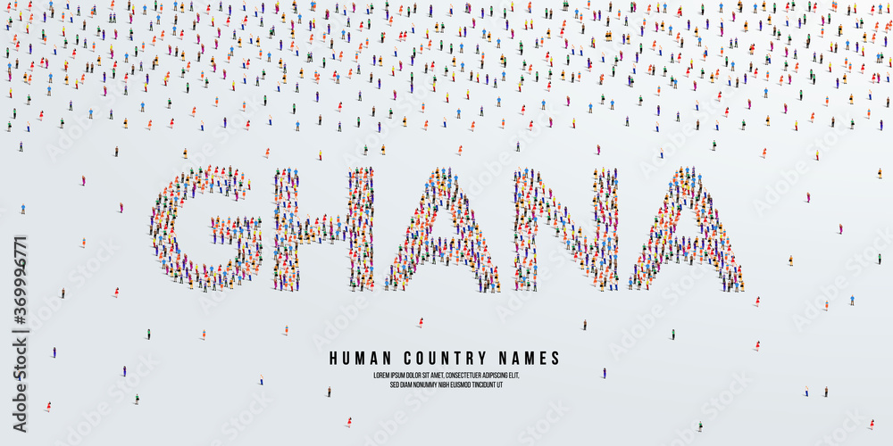 Human country name Ghana. large group of people form to create country ...