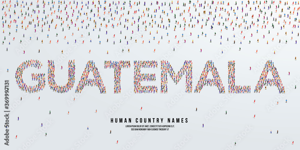 Human country name Guatemala. large group of people form to create ...