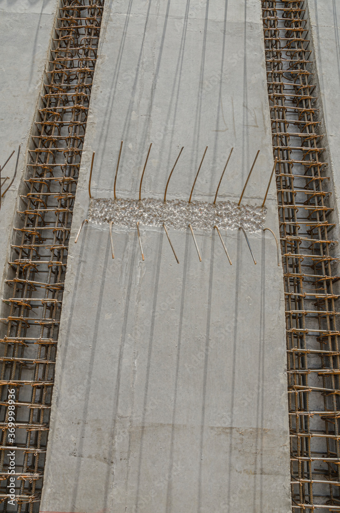 Close-up view of a huge construction surrounding wall or tilt-up panel ...