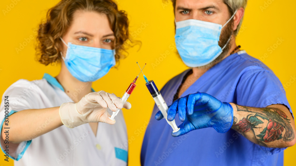 Vaccination syringe needle. Hospital staff. Medicines. Intravenous ...