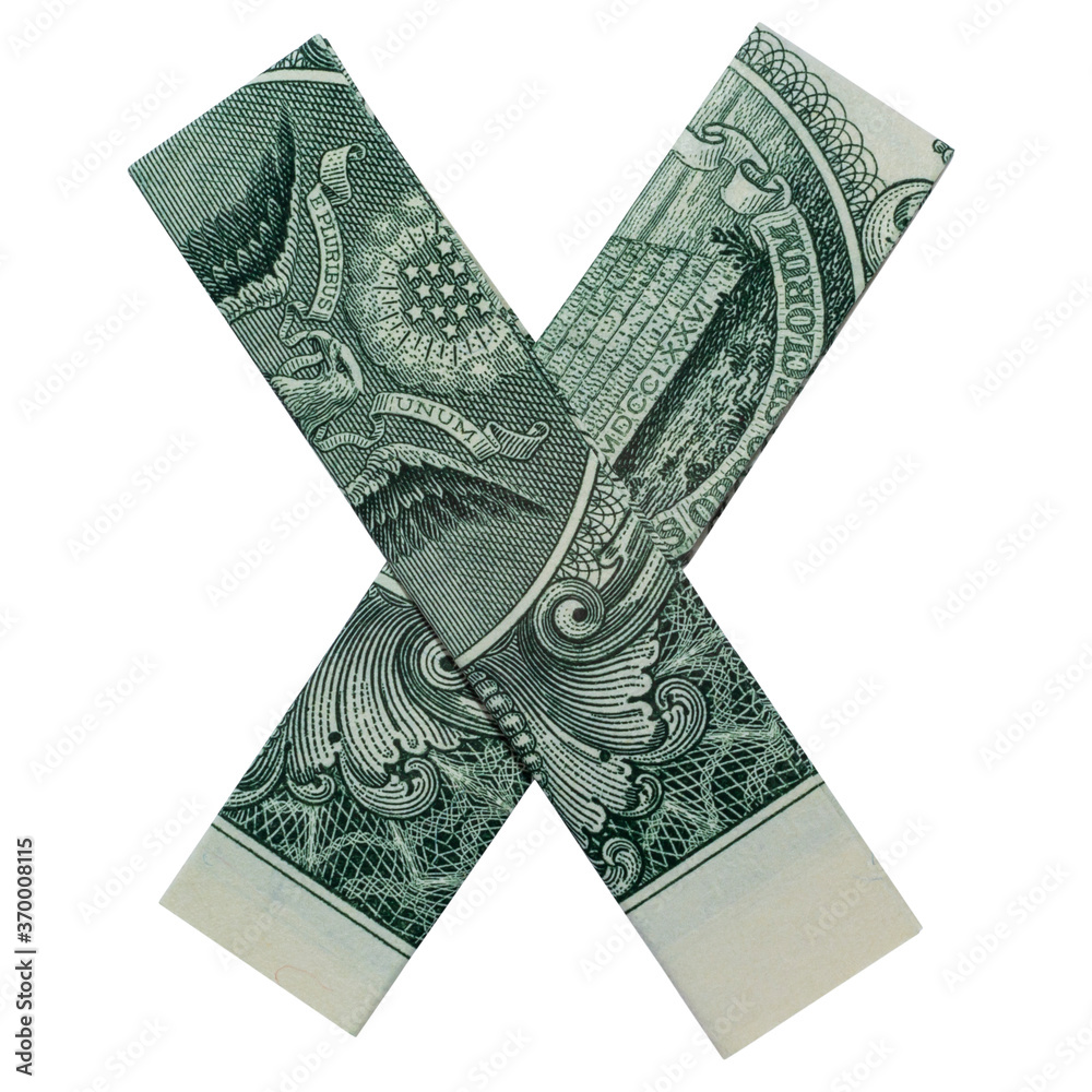 Money Origami LETTER X Character Folded with Real One Dollar Bill ...