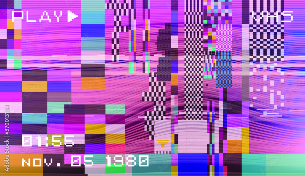 Retro VHS background with Glitch art effect. Vector illustration in ...