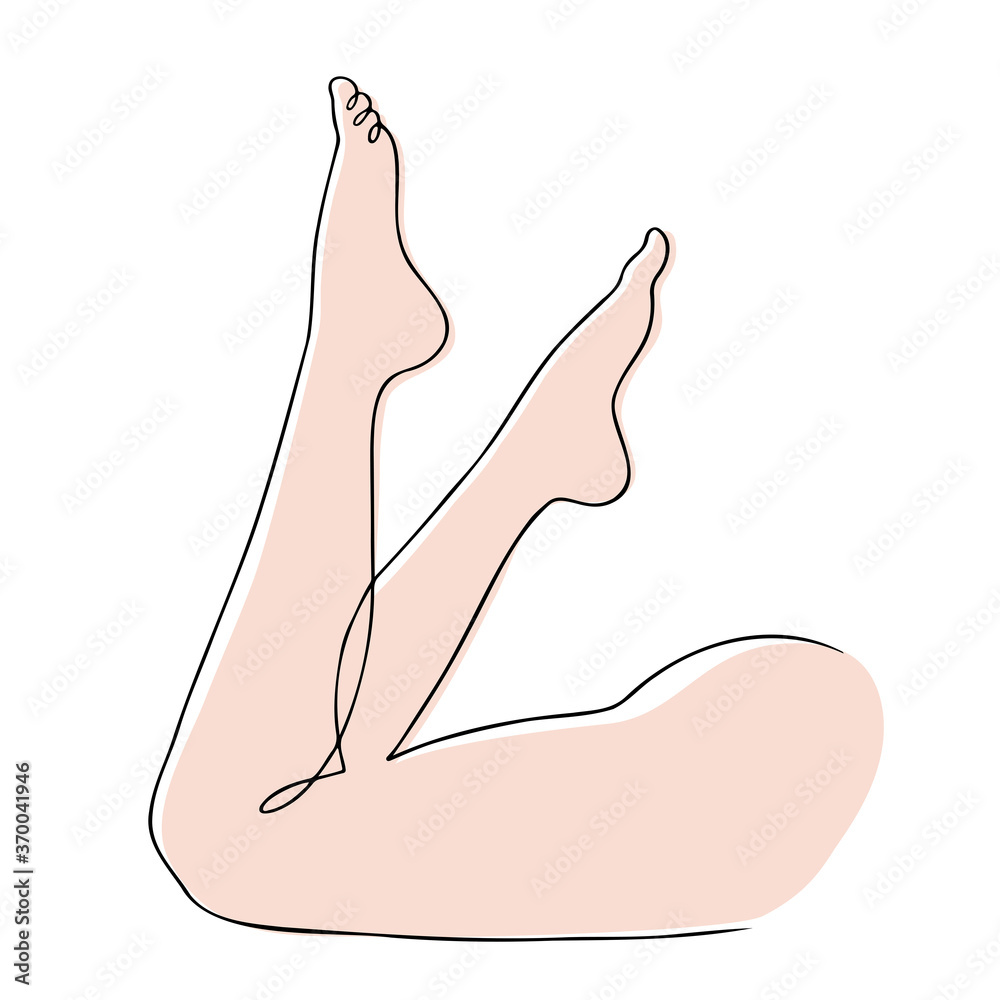 Hand drawn outline vector illustration of woman legs. Continuous line ...