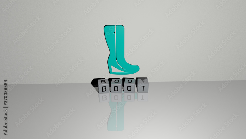 3D representation of BOOT with icon on the wall and text arranged by ...