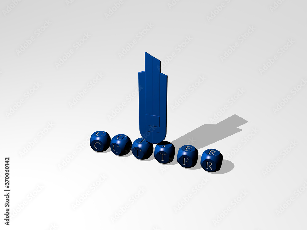 3D representation of CUTTER with icon on the wall and text arranged by ...