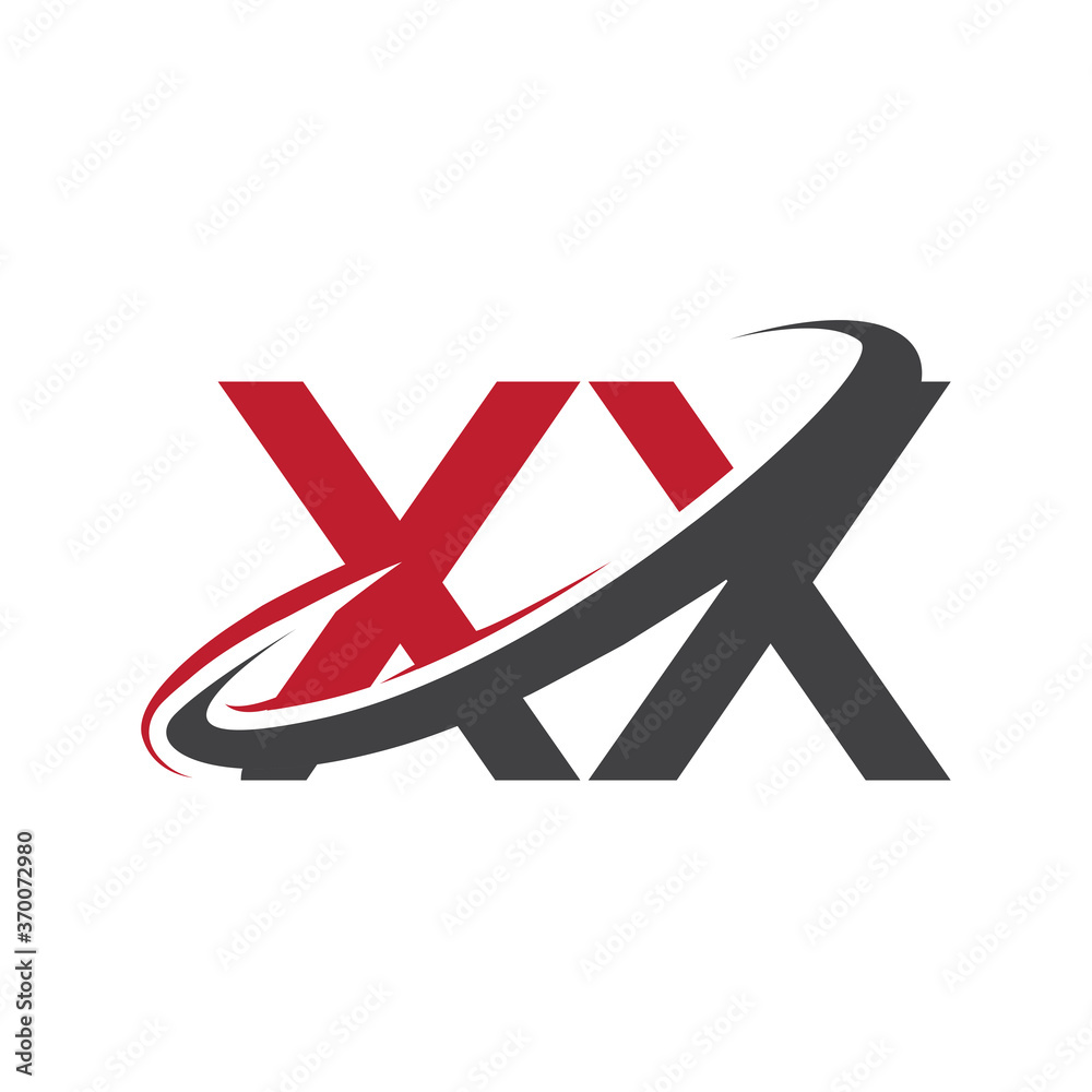 XX initial logo company name colored red and black swoosh design ...