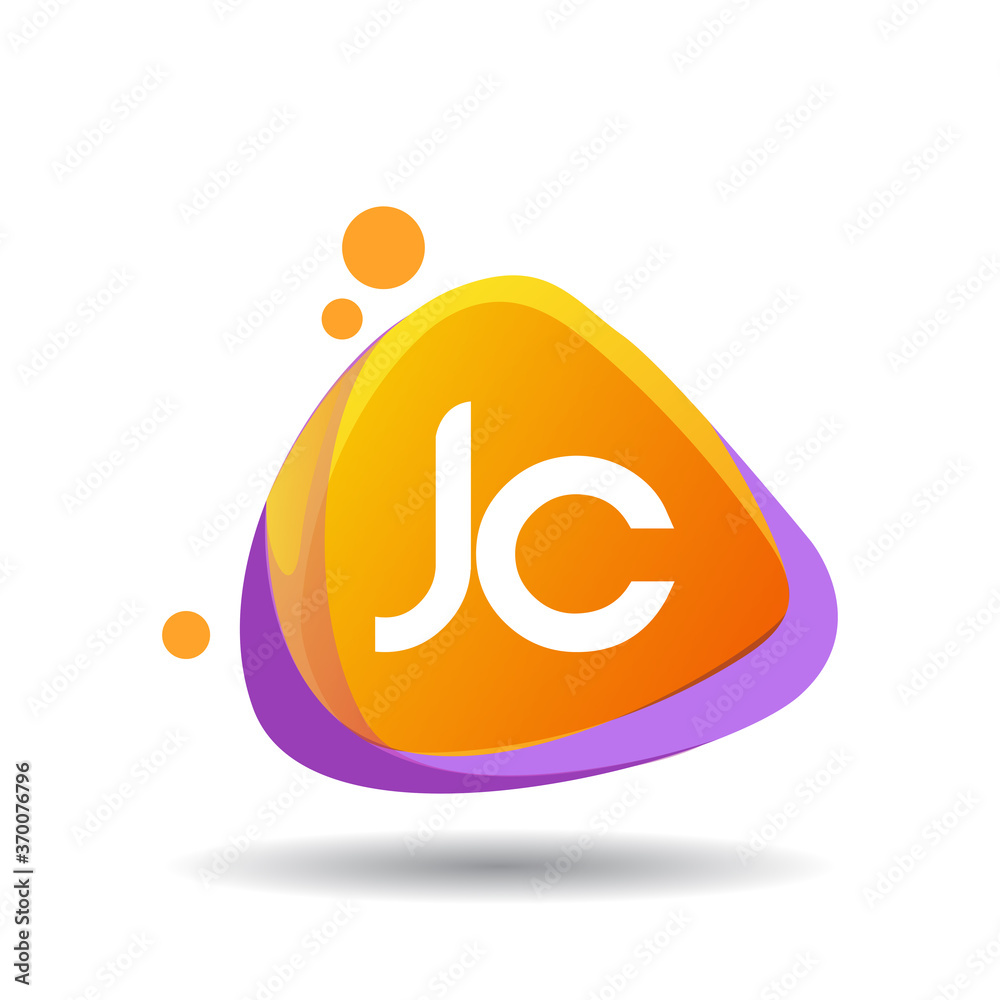 Letter JC logo in triangle splash and colorful background, letter ...