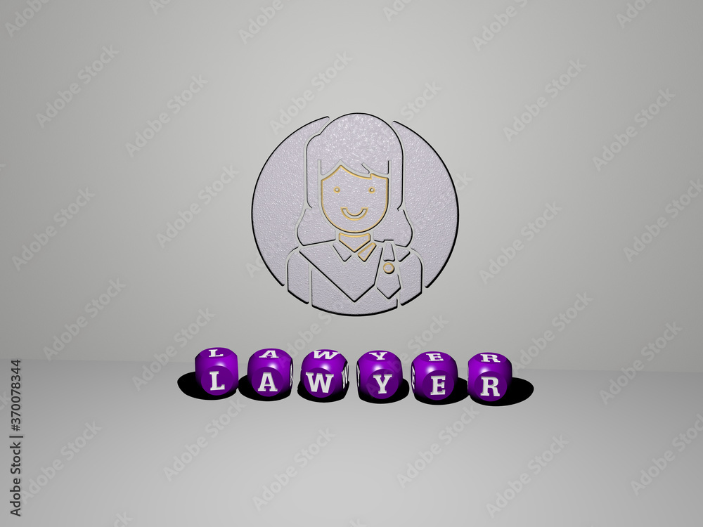 3D representation of LAWYER with icon on the wall and text arranged by ...