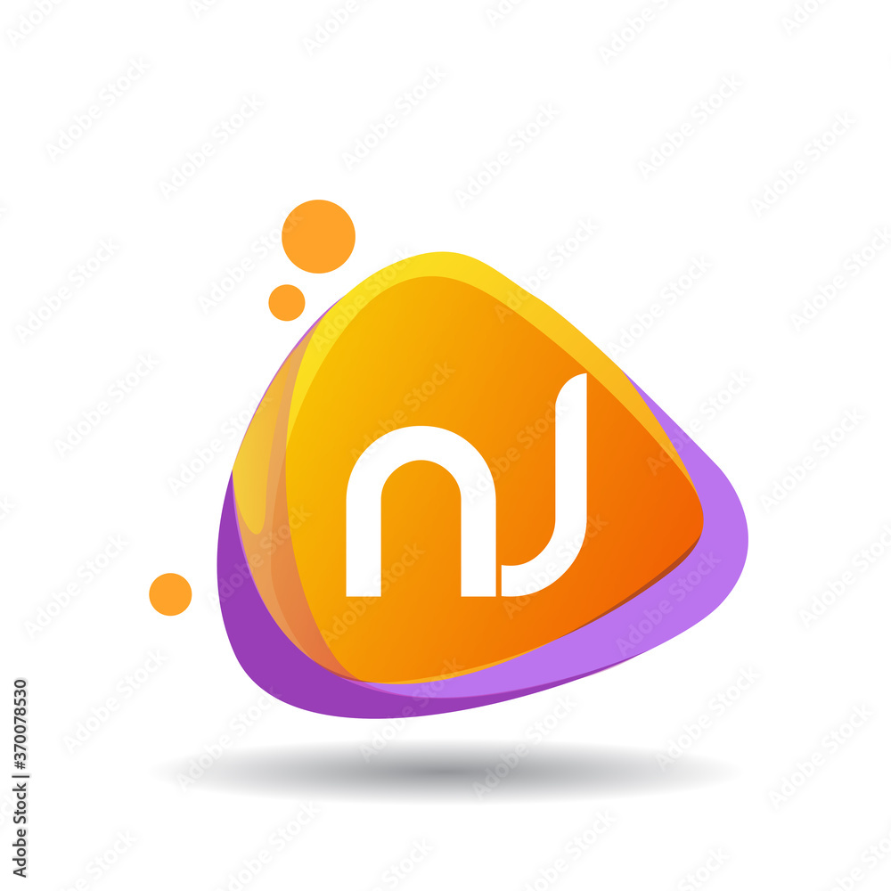 Letter NJ logo in triangle splash and colorful background, letter ...