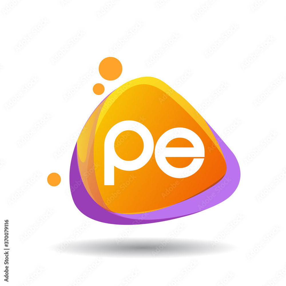 Letter PE logo in triangle splash and colorful background, letter ...