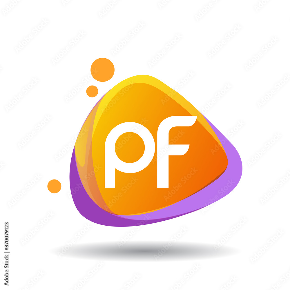 Letter PF logo in triangle splash and colorful background, letter ...