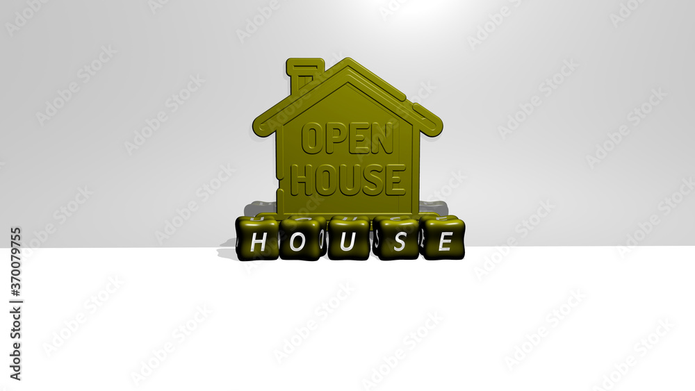 3D illustration of HOUSE graphics and text made by metallic dice ...