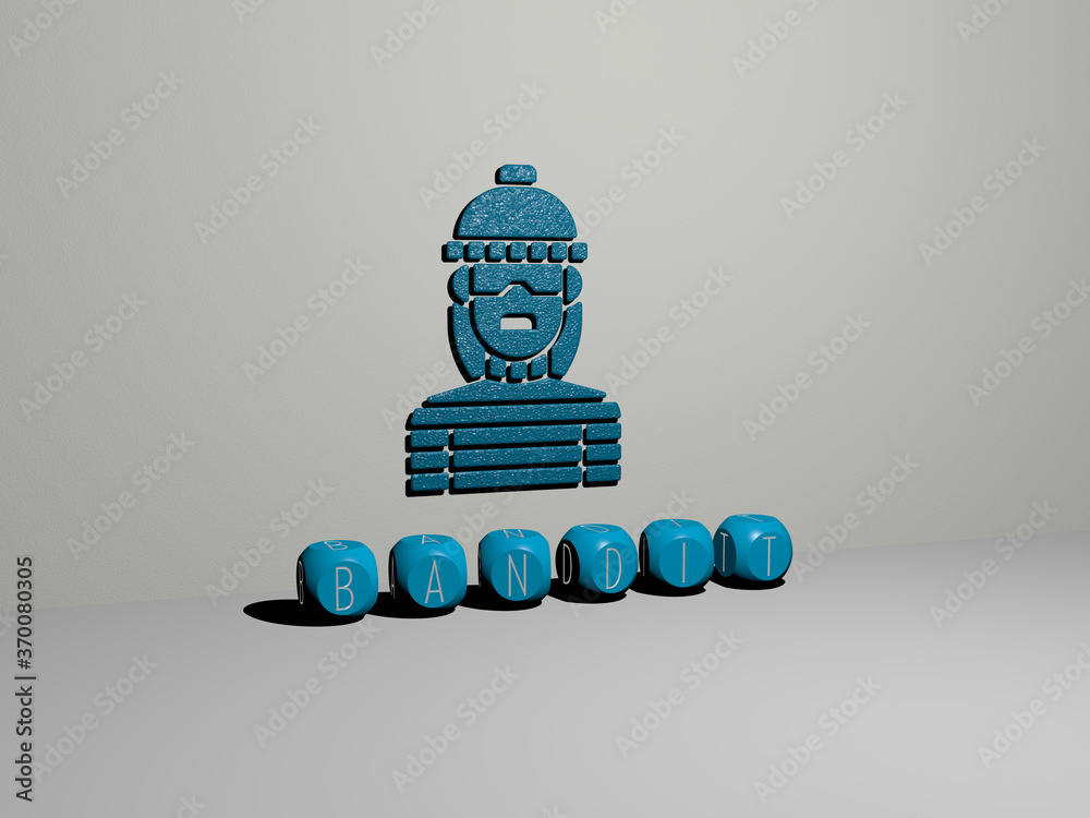 3D illustration of bandit graphics and text made by metallic dice ...