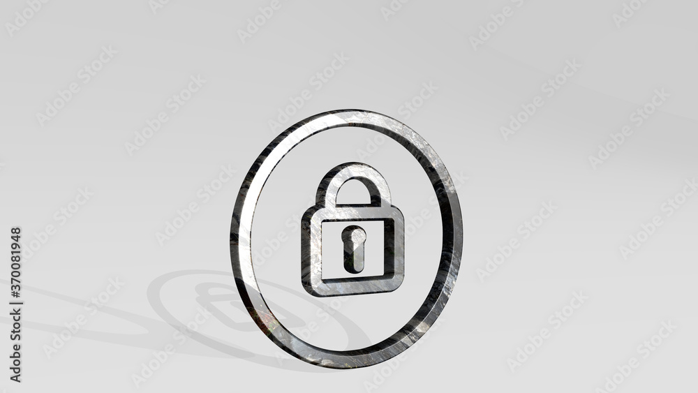 LOCK CIRCLE made by 3D illustration of a shiny metallic sculpture ...