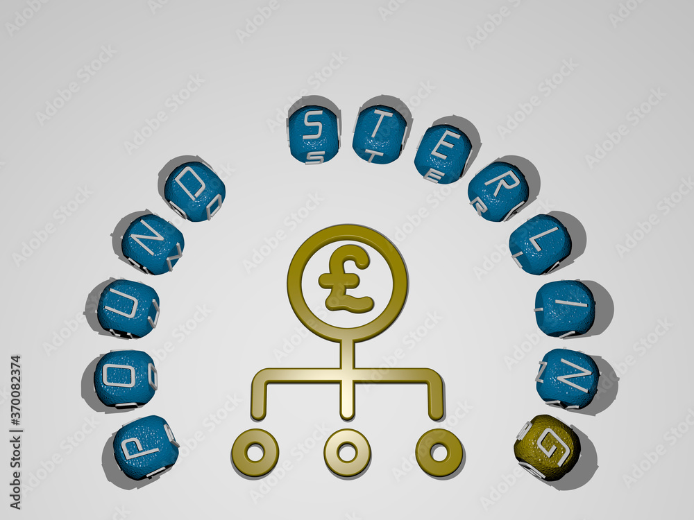 3D illustration of pound sterling graphics and text around the icon ...