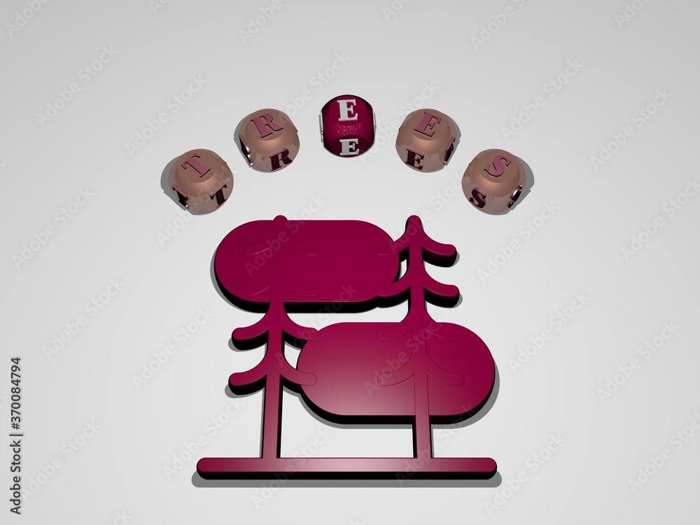 3D representation of TREES with icon on the wall and text arranged by ...