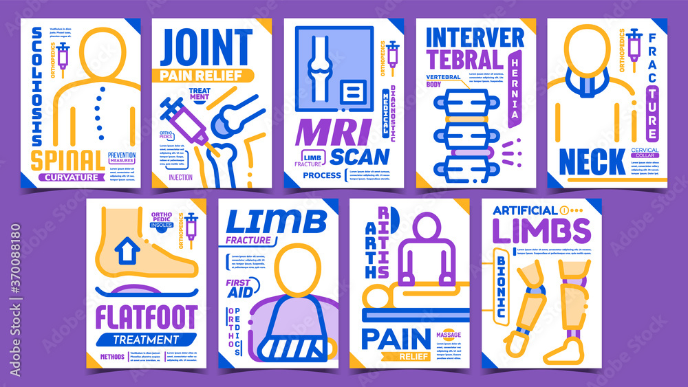 Fototapeta Orthopedic Treatment Promo Posters Set Vector. Limb And Neck ...
