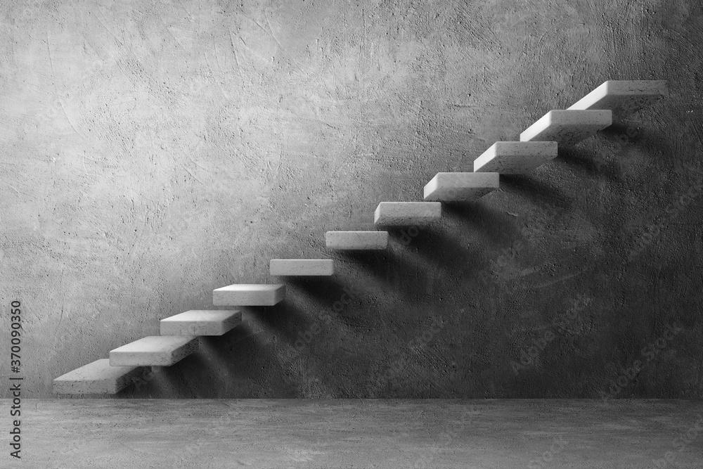 Side view architecture of Concrete or bare mortar staircase on plaster ...