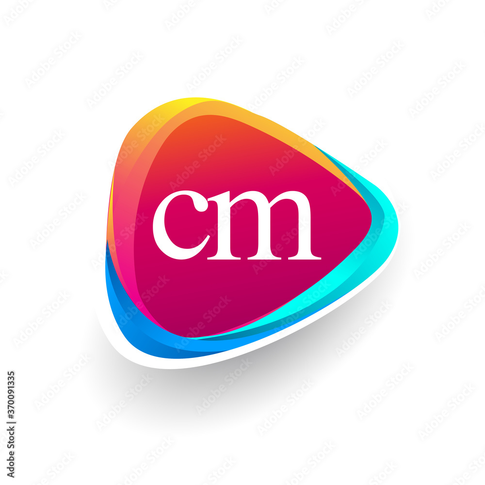 Letter CM logo in triangle shape and colorful background, letter ...