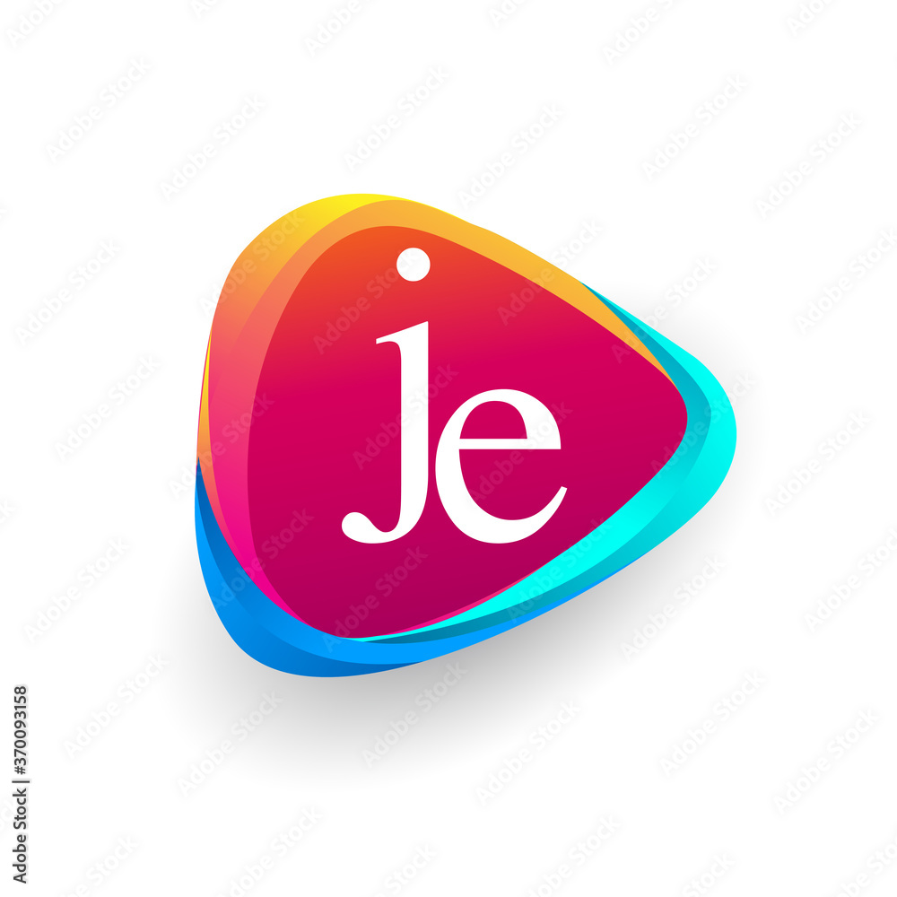 Letter JE logo in triangle shape and colorful background, letter ...