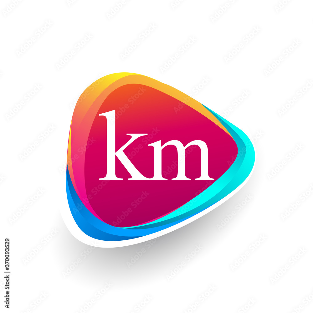Letter KM logo in triangle shape and colorful background, letter ...