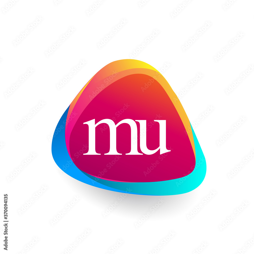 Letter MU logo in triangle shape and colorful background, letter ...