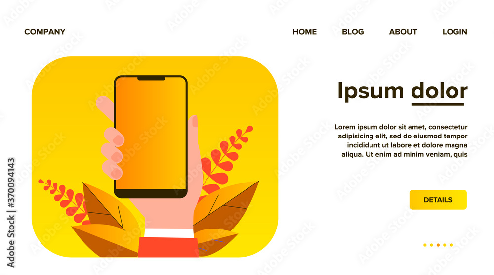 IPhone in hand flat vector illustration. Cartoon hand holding mobile ...