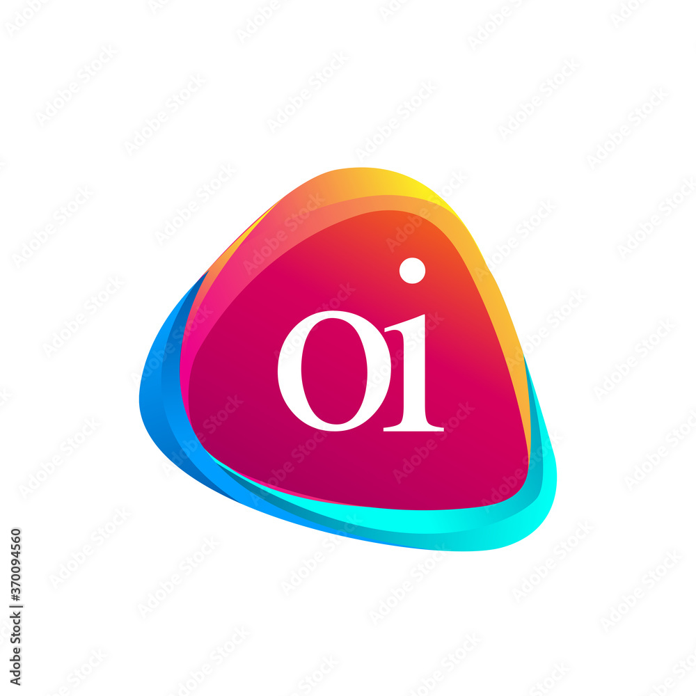 Letter OI logo in triangle shape and colorful background, letter ...